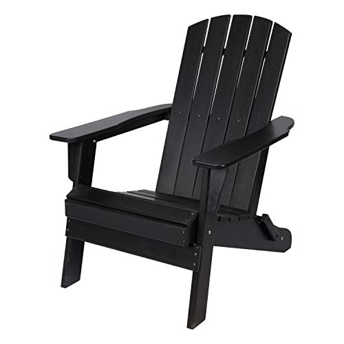 Shine Company Seaside Outdoor Weatherproof Folding Adirondack Chair, Black