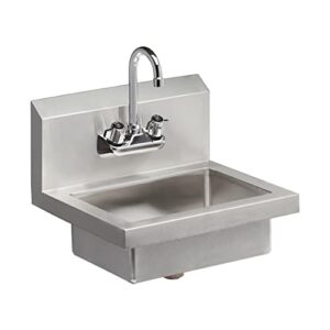 rockpoint 304 stainless steel handmake sink for washing with faucet, commercial wall mount hand basin for restaurant, kitchen and home, 17 x 15 inches, silver