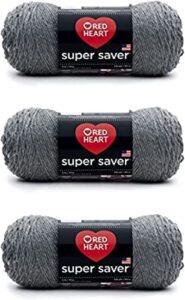 red heart super saver gray heather yarn - 3 pack of 141g/5oz - acrylic - 4 medium (worsted) - 236 yards - knitting/crochet