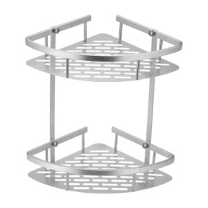 2/3 layers triangular corner organize rack shelves basket hanger shampoo organizer shower bathroom shelf kitchen aluminum (2 tier)