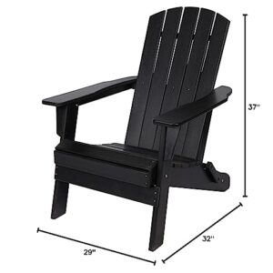 Shine Company Seaside Outdoor Weatherproof Folding Adirondack Chair, Black