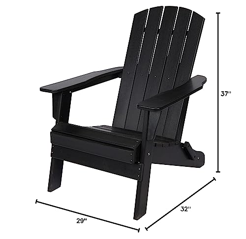 Shine Company Seaside Outdoor Weatherproof Folding Adirondack Chair, Black