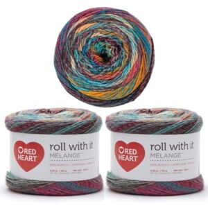 red heart roll with it melange show time yarn - 3 pack of 150g/5.3oz - acrylic - 4 medium (worsted) - 389 yards - knitting/crochet