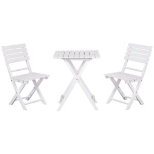 outsunny 3 piece bistro set, wood folding outdoor furniture with table & chairs for backyard & balcony, square, white