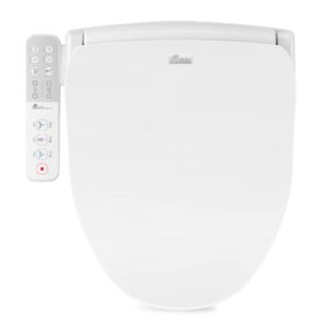 bio bidet slim one electric bidet toilet seat round, warm water and heated seat, night light, remote control, white