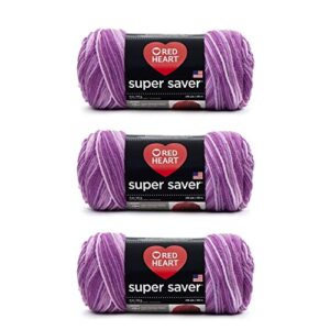 red heart super saver purple tones yarn - 3 pack of 141g/5oz - acrylic - 4 medium (worsted) - 364 yards - knitting/crochet