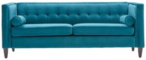 dreamsir 78'' w velvet sofa, mid-century love seats sofa furniture with bolster pillows, button tufted couch for living room, tool-free assembly (sofa, peacock blue)