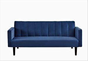 container furniture direct regal modern convertible full out futon sofa compact channel stitch velvet sleeper couch bed for living room, bedrooms, apartments, and dorm, 72 inch, deep blue