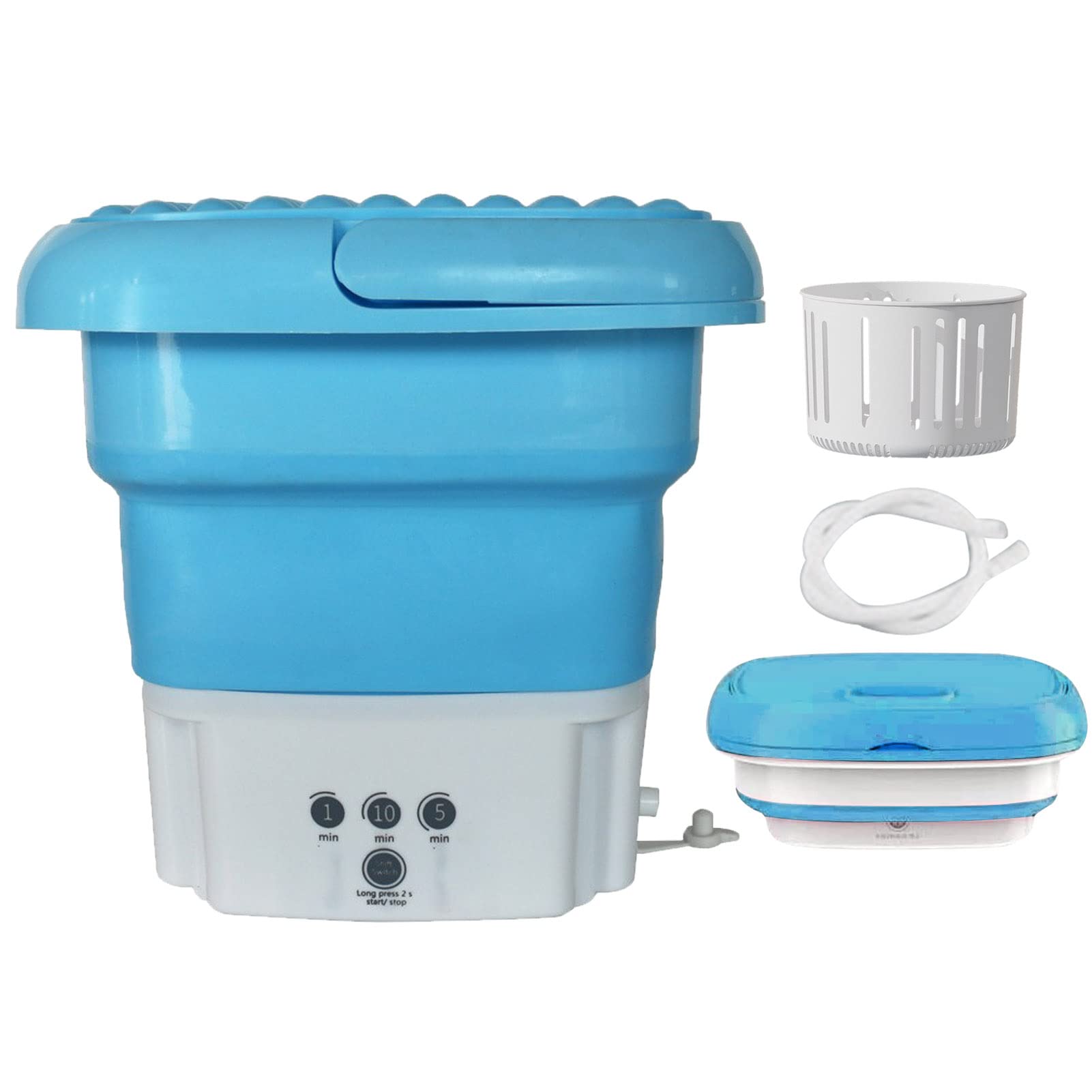 Portable Washing Machine, Mini Foldable Bucket Washer and Spin Dryer for Camping, RV, Travel, Small Spaces, Lightweight and Easy to Carry (Blue)