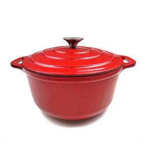 hawok enameled cast iron dutch oven with lid, 4 quart, deep round dutch oven with dual handles, red