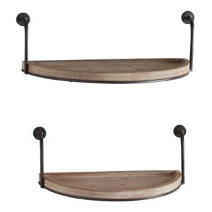 47th & main semicircle metal and wood wall shelves, set of 2, black/natural