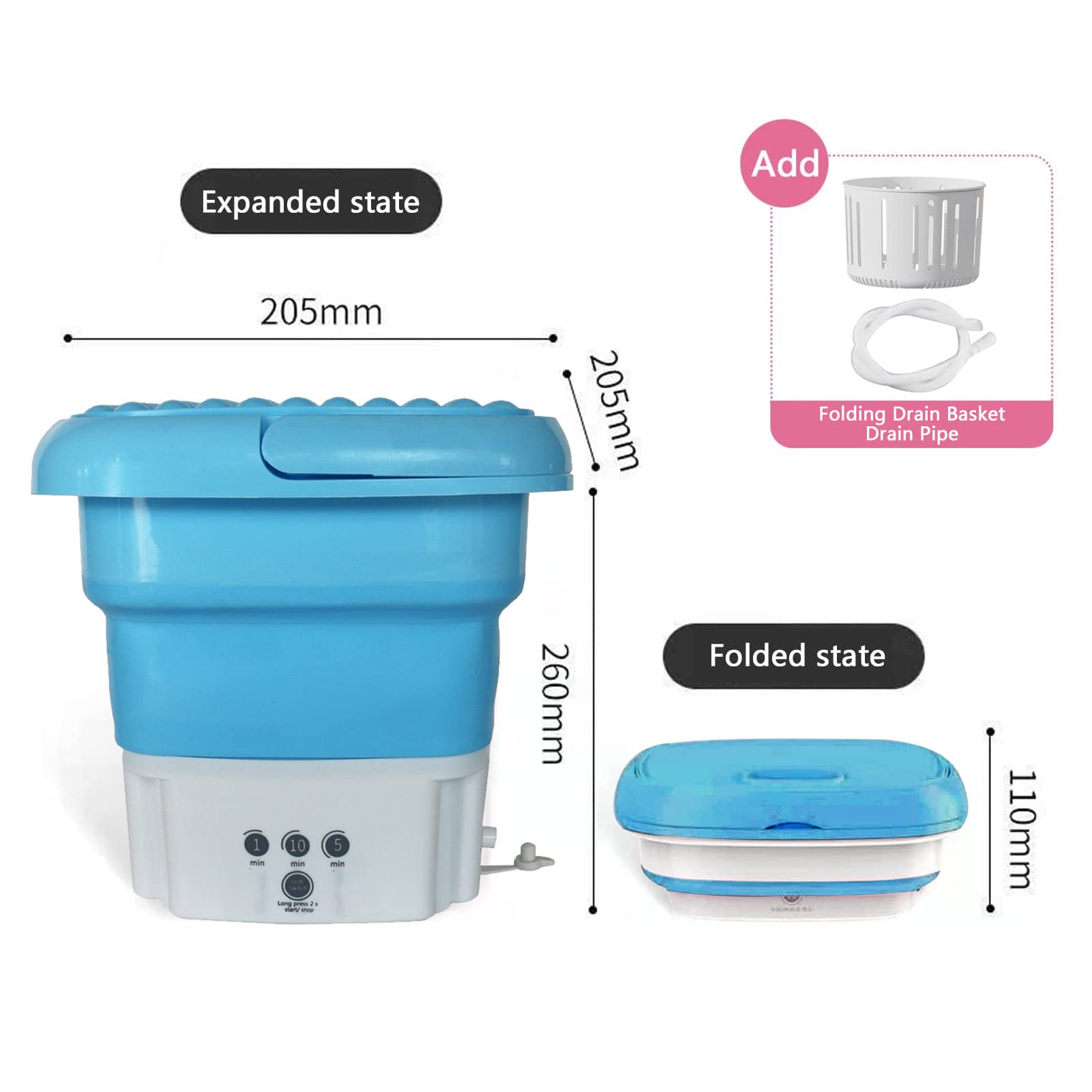 Portable Washing Machine, Mini Foldable Bucket Washer and Spin Dryer for Camping, RV, Travel, Small Spaces, Lightweight and Easy to Carry (Blue)