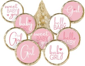 pink it's a girl baby shower chocolate kisses party favor candy stickers - sweet baby girl - 180 count