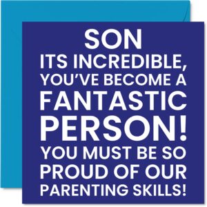 funny birthday cards for son - amazing person - joke happy birthday card for son from mom or dad, son birthday gifts from parents, 5.7 x 5.7 inch birthday greeting cards gift for son