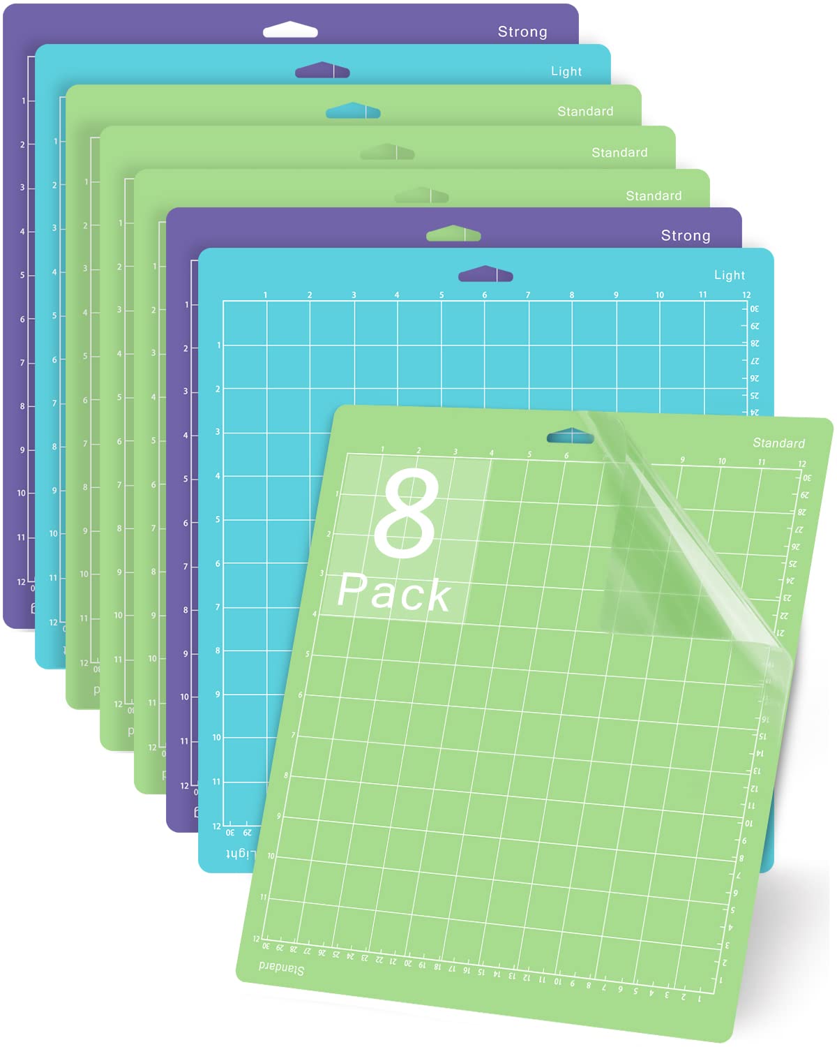 Gwybkq Cutting Mat 8 Packs for Cricut Explore One/Air/Air 2/Maker 12x12 Variety Grip Non-Slip Durable Mats Sticky (Light,Standard,Strong) Grip Replacement Accessories Card for Crafts