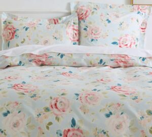 dauaoto queen size 90"x90" duvet cover set, bedding cotton floral print pattern for teens girls, rose flower garden