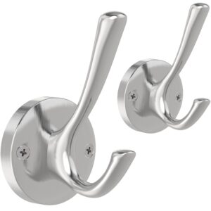 tofiigrem brushed nickel wall hooks towel hooks, 2 pack coat robe hook heavy duty bathroom double hook wall mounted, hand towel hooks for closet entryway cubicle kitchen