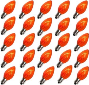 25 pack c7 orange halloween light bulbs, c7 clear orange replacement light bulbs e12 candelabra base bulbs for halloween christmas outdoor string lights candles, night lights bulbs 5w 120v- orange