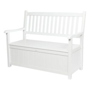 shine company ashton outdoor 2 person large wooden patio storage bench – white