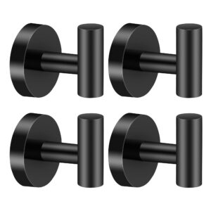 hinmood towel hooks for bathroom, robe towel hooks for bathroom, bedroom, kitchen, garage wall mounted hanging hooks (matte black, 4 packs)