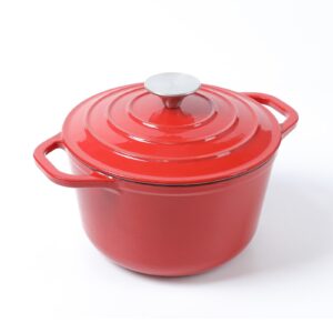 hawok enameled cast iron dutch oven with lid, 3 quart deep round dutch oven with dual handles, red