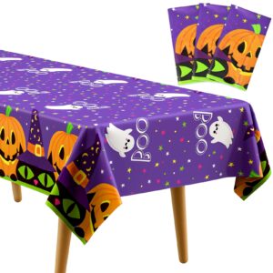 decorlife 3 pack plastic halloween tablecloths, disposable waterproof halloween table clothes for halloween party decorations indoor and outdoor, rectangle, 54 x 108 inch