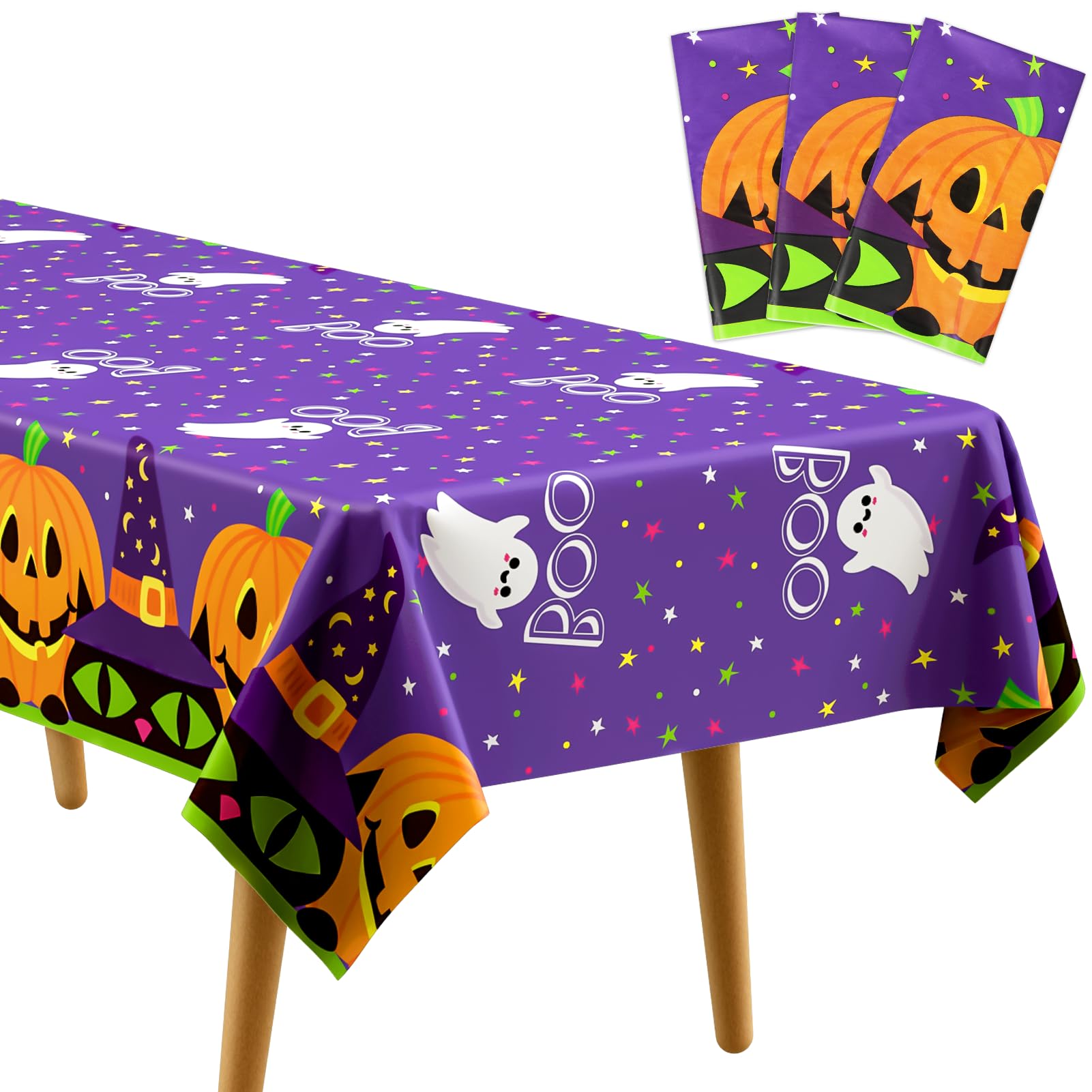 DECORLIFE 3 Pack Plastic Halloween Tablecloths, Disposable Waterproof Halloween Table Clothes for Halloween Party Decorations Indoor and Outdoor, Rectangle, 54 x 108 Inch