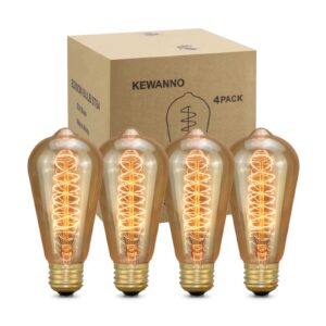 kewanno st64 edison light bulbs, incandescent light bulb 40w, dimmable decorative light bulbs e26 e27 bulb, warm light vintage light bulbs for outdoor light socket light fixture, 4 pack