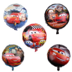 allpick 5pcs lightning mcqueen cars foil balloons bouquet for kids birthday car theme party decorations