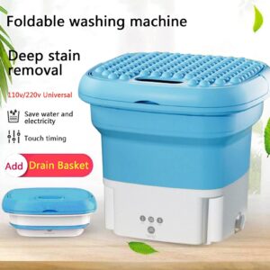 Portable Washing Machine, Mini Foldable Bucket Washer and Spin Dryer for Camping, RV, Travel, Small Spaces, Lightweight and Easy to Carry (Blue)