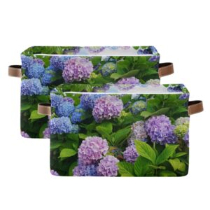 susiyo blue purple hydrangea flowers storage bins 2 pack, 14 x 10 inch canvas storage basket for shelves closet organizing