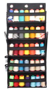 hanging sewing & embroidery thread rack storage, wall-mounted sewing thread organizer with 5 compartments, over the door sewing organizer storage for embroidery quilting and sewing threads (black)