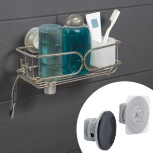 zenna home adhesive or suction mount shower basket, rustproof shower storage and bath organizer caddy, no tools, no drilling, easy wall mount installation, power grip pro, stainless steel