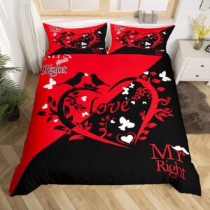 mr mrs bedding set black red creative funny quotes comforter cover couple men women sexy lip mustache duvet cover queen and king romantic wedding themed room decor 3pcs queen size (no comforter)