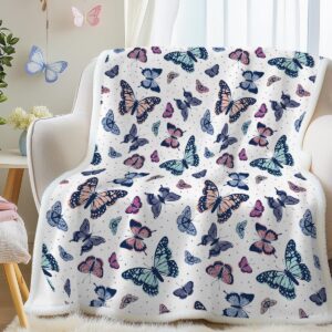 soulzzz garden purple butterfly sherpa throw blanket soft blankets and throws lightweight plush butterfly gifts for women kids girls butterfly lovers gifts (colorful butterfly, 50x60 inches)