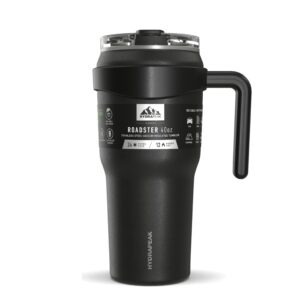 hydrapeak roadster 40oz stainless steel tumbler double wall vacuum insulated water bottle with handle and 2 in 1 straw lid (black)