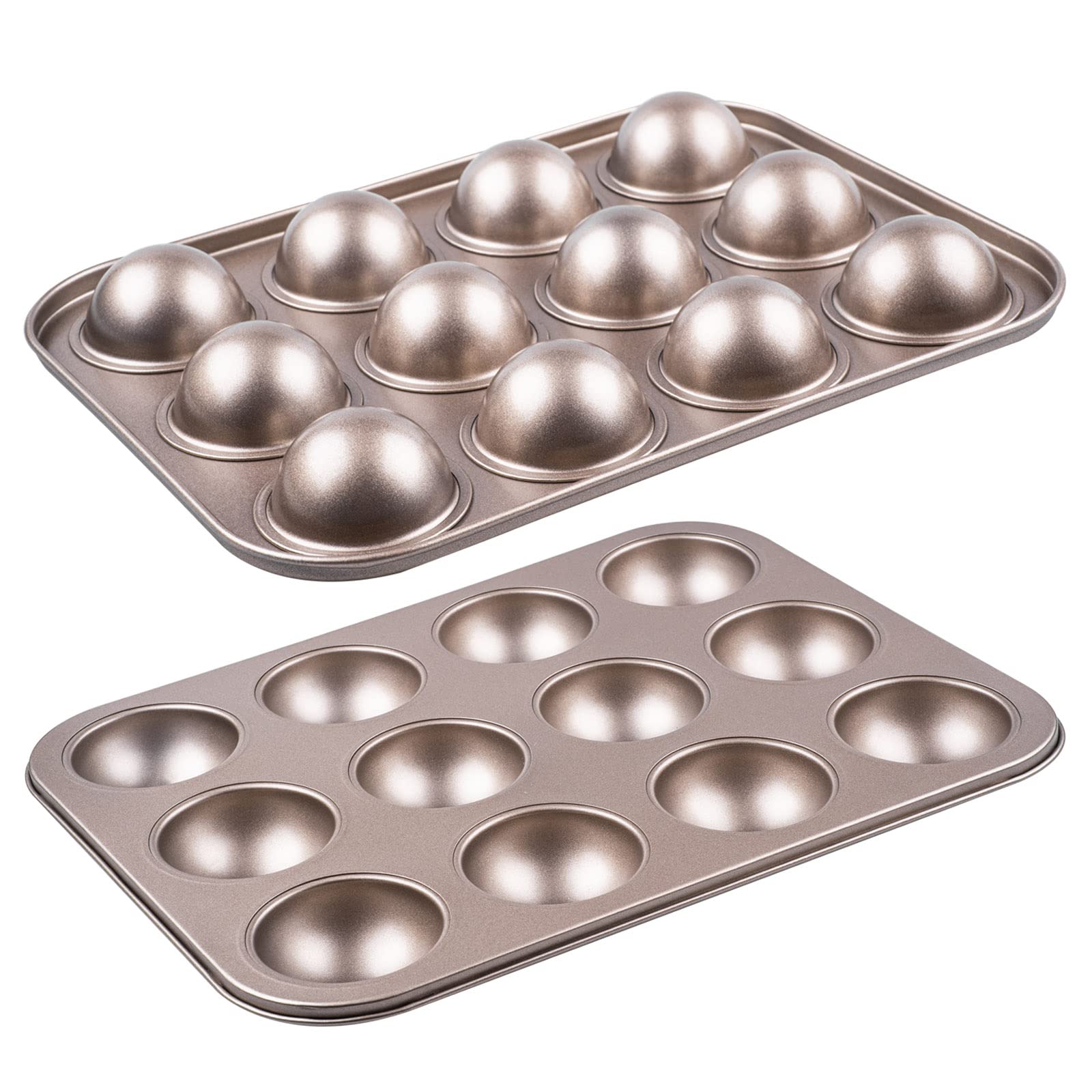 Yomvzake Donut Hole Baking Pan Set of 2, Mini Cake Pop Round Sphere Baking Mold Semi Sphere Tray Non-stick 1-3/4" Bite Size Half Ball Eyeball Cakes For Halloween Christmas Baking