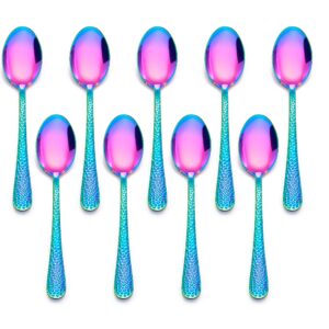 lianyu 9 pieces rainbow children stainless steel spoon, cute kids toddler spoons, children silverware flatware set, kids children cutlery set, small kid utensil for self feeding