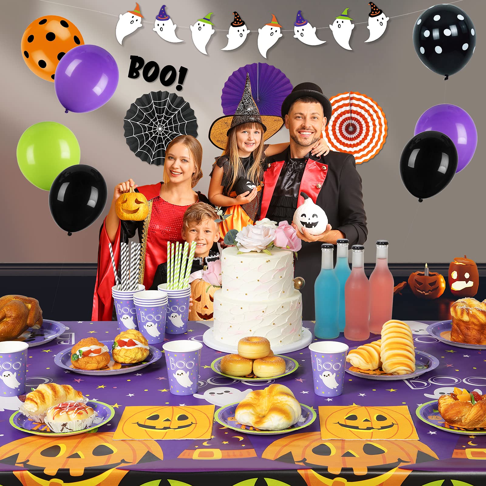 DECORLIFE 3 Pack Plastic Halloween Tablecloths, Disposable Waterproof Halloween Table Clothes for Halloween Party Decorations Indoor and Outdoor, Rectangle, 54 x 108 Inch