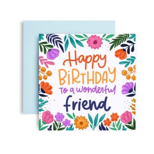 huxters birthday card – best friend birthday cards with floral print –birthday cards for her – gifts for women – luxurious print with vivid colours – recyclable envelope – 148 x 148mm (friend)