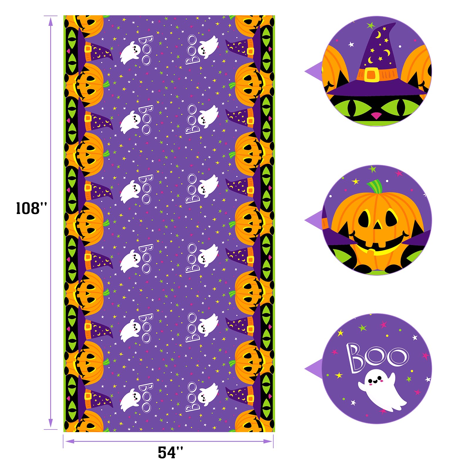 DECORLIFE 3 Pack Plastic Halloween Tablecloths, Disposable Waterproof Halloween Table Clothes for Halloween Party Decorations Indoor and Outdoor, Rectangle, 54 x 108 Inch