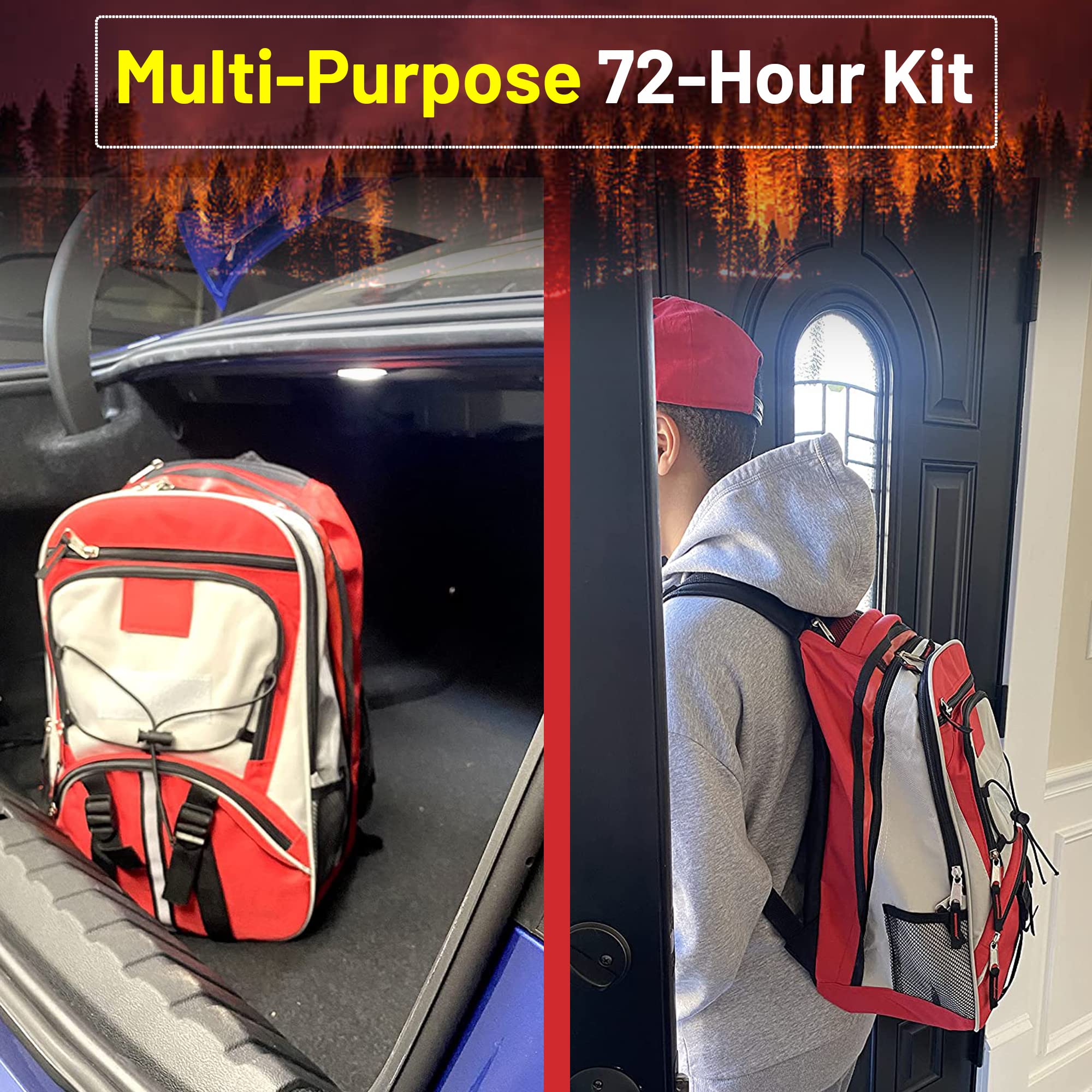 72 Hour Emergency Kit - 2-Person, 3 Day Backpack, First Aid Kit, Survival Blanket, Emergency Food, Emergency Water Portable Disaster Preparedness Go-Bag for Earthquake, Fire, Flood