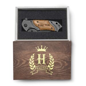 Krezy Case Engraved Pocket Knife Set of 4, Groomsmen Knife, Customized Pocket Knife, Personalized Knife With Wood Handle And Box,Hunting Knife for Boyfriend Groomsmen Dad