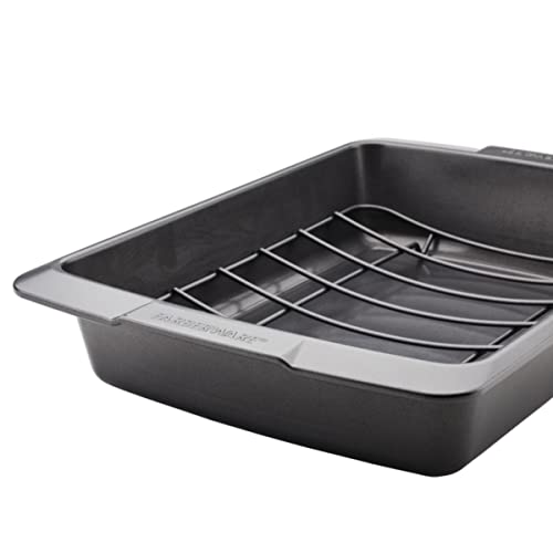 Farberware Bakeware Nonstick Roasting Pan/Roaster with U-Rack, 14.75 Inch x 10.75 Inch - Gray