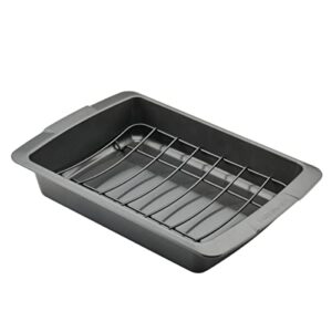 farberware bakeware nonstick roasting pan/roaster with u-rack, 14.75 inch x 10.75 inch - gray