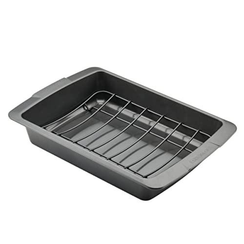 Farberware Bakeware Nonstick Roasting Pan/Roaster with U-Rack, 14.75 Inch x 10.75 Inch - Gray