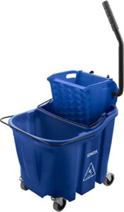 carlisle foodservice products omnifit mop bucket with side press wringer and soiled water insert for floor cleaning, kitchens, restaurants, and janitorial use, polypropylene (pp), 35 quarts, blue