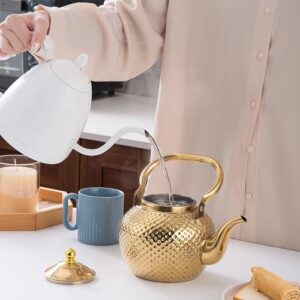 SANQIAHOME 2000ml teapot with Infuser stainless steel Water Boilers lifting handle Tea Maker Water Kettle for Induction/Gas gold