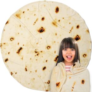 pavilia burrito tortilla blanket, double sided taco flour wrap novelty throw for kid boy girl teen, realistic food blanket, funny gag gift for birthday, beige flour 47in