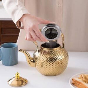 SANQIAHOME 2000ml teapot with Infuser stainless steel Water Boilers lifting handle Tea Maker Water Kettle for Induction/Gas gold